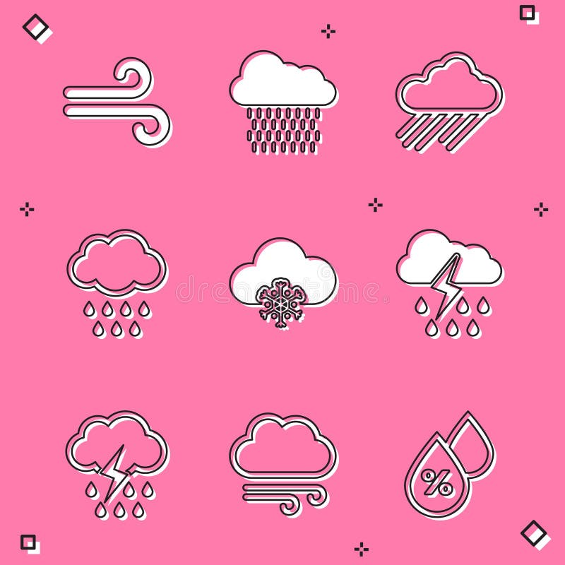 Set Wind, Cloud with Rain, Snow and and Lightning Icon. Vector Stock Illustration - Illustration ...