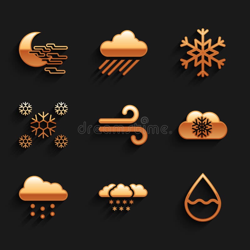 Set Wind, Cloud with Snow, Water Drop, and Snow Icon. Vector Stock ...
