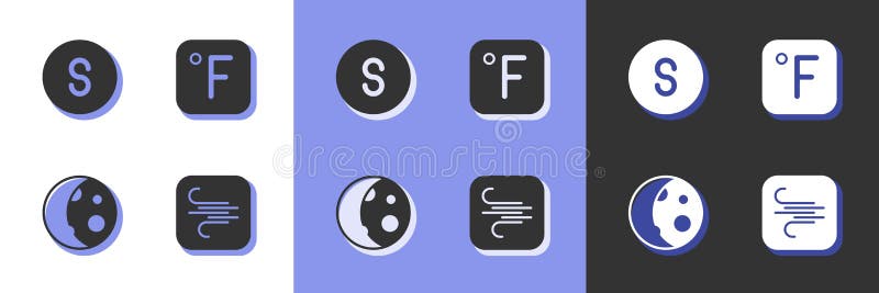 Set Wind, Compass South, Moon Phases and Fahrenheit Icon. Vector Stock ...