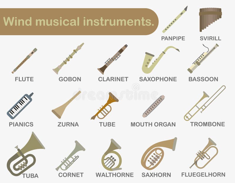 A Set of Wind Musical Instruments. Colored Wind Musical Instruments ...