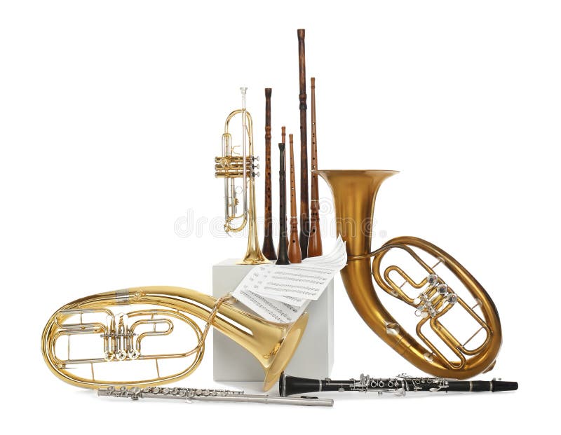 Vintage Bryolkas on White Background. Woodwind Musical Instruments ...