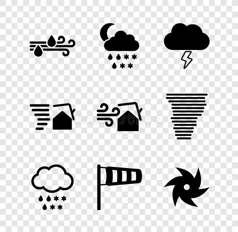Set Wind and Rain, Cloud with Snow, Rain, Moon, Storm, Cone Meteorology ...