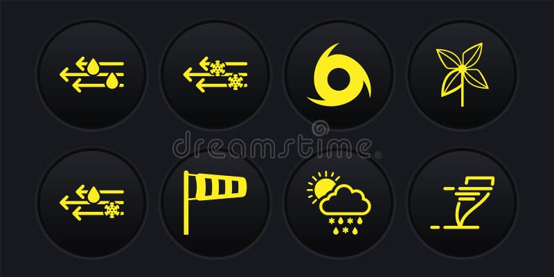 Set Wind and Rain with Snow, Pinwheel, Cone Meteorology Windsock Wind ...