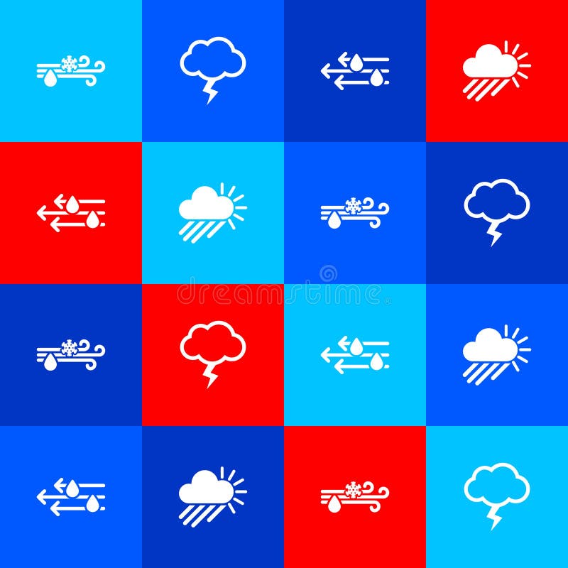 Set Wind and Rain with Snow, Storm, and Cloudy Sun Icon. Vector Stock ...
