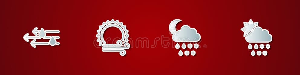 Set Wind and Rain, Sun, Cloud with Snow, Moon and Icon. Vector Stock ...