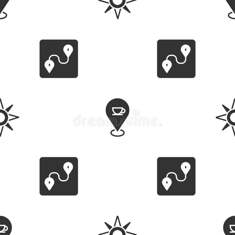 Set Wind Rose, Location with Coffee Cup and Route Location on Seamless ...