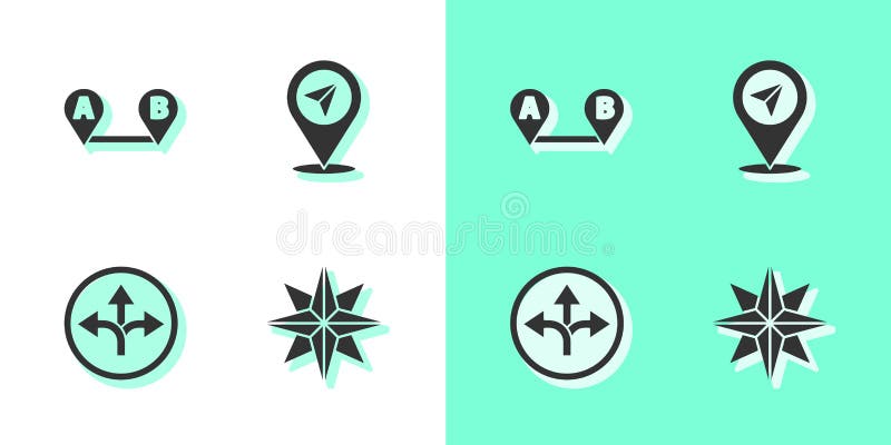 Set Wind Rose, Route Location, Road Traffic Sign and Location Icon ...