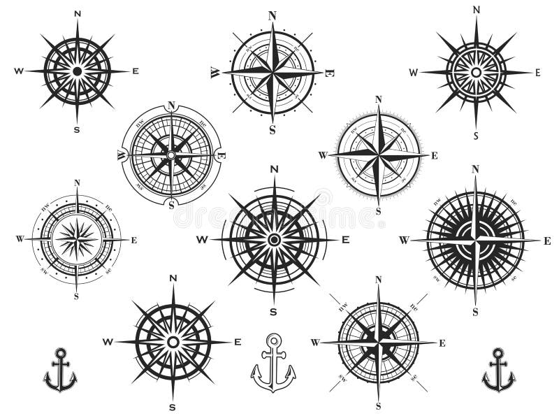 Vintage Compass and Wind Rose Isolated Symbol Set Stock Vector ...