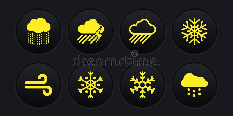 Set Wind, Snowflake, Cloud with Rain and and Lightning Icon. Vector ...