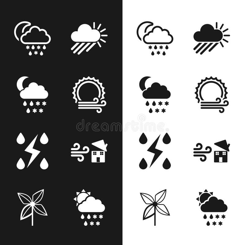 Set Wind and Sun, Cloud with Snow, Rain, Moon, Cloudy, Storm, Tornado ...