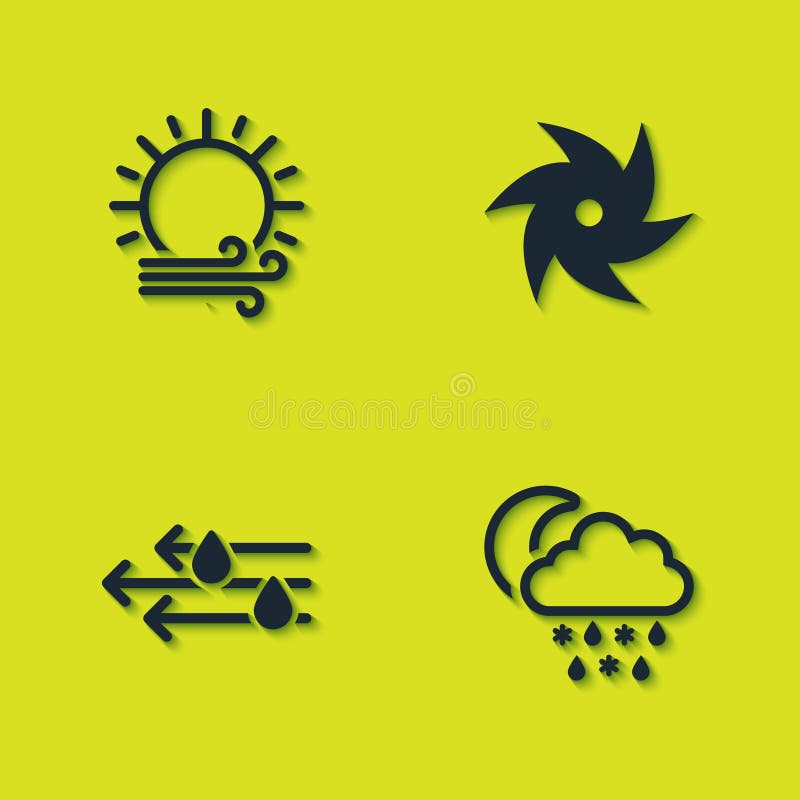 Set Wind and Sun, Cloud with Snow, Rain, Moon, and Tornado Icon. Vector ...