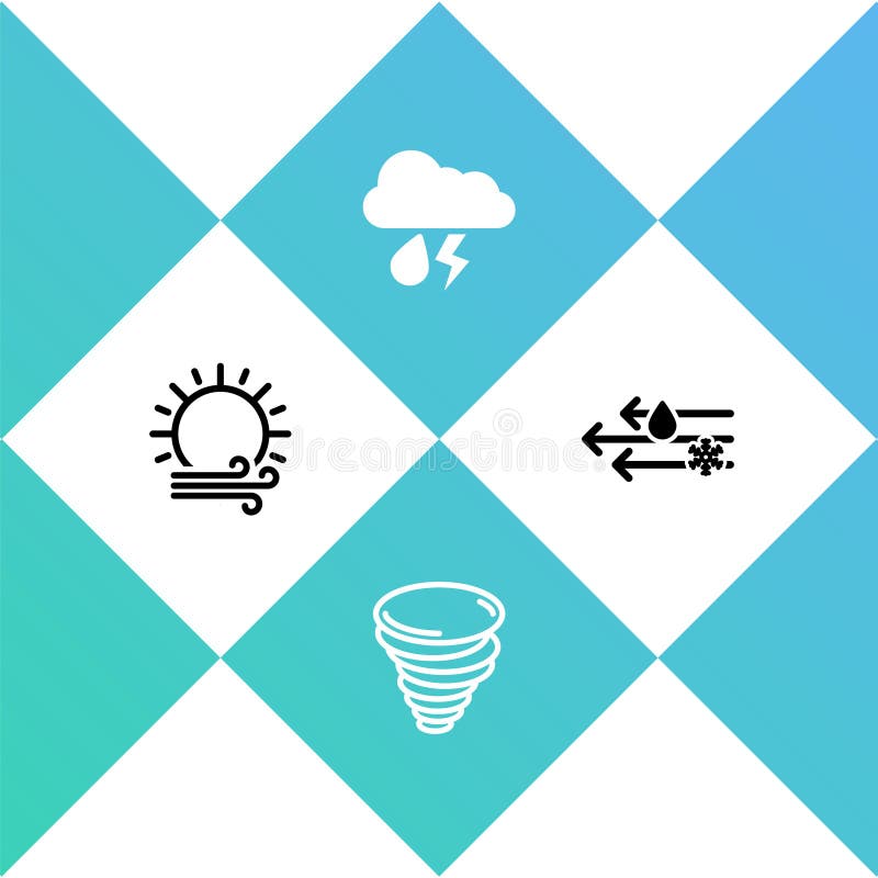 Set Wind and Sun, Tornado, Cloud with Rain Lightning and Snow Icon ...