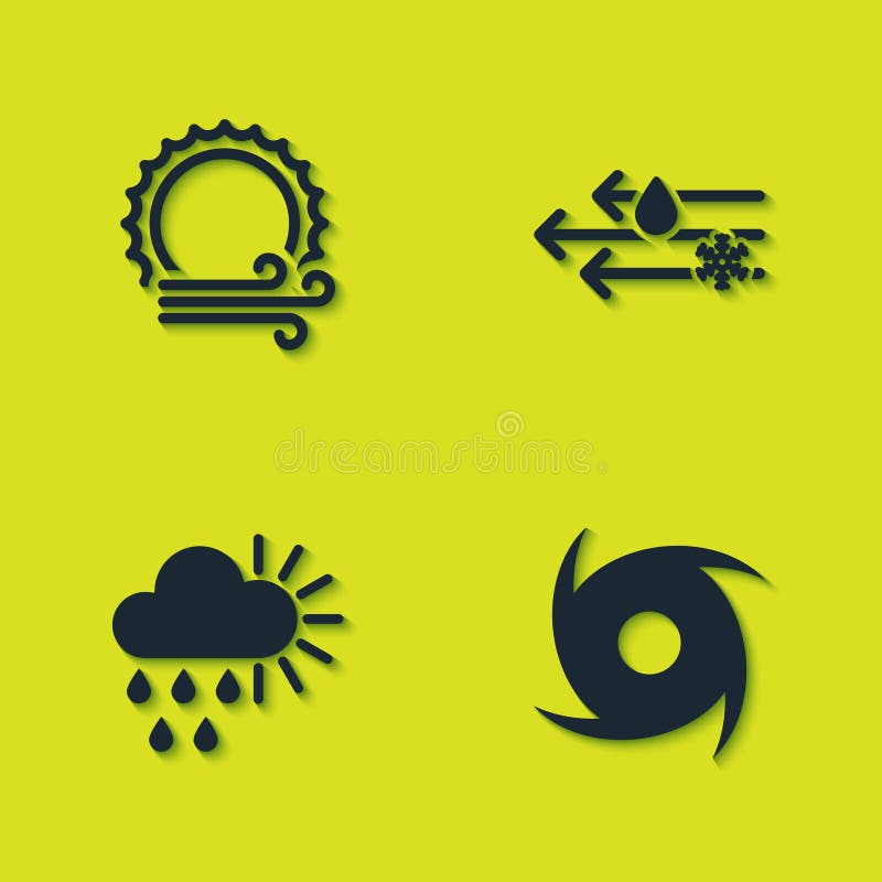 Set Wind and Sun, Tornado, Cloudy with Rain and Snow Icon. Vector Stock ...