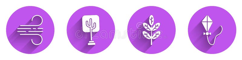 Set Wind, Tree, Leaf or Leaves and Kite Icon with Long Shadow. Vector ...