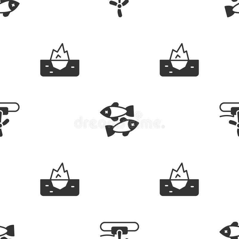Set Wind Turbine, Dead Fish and Iceberg on Seamless Pattern. Vector ...
