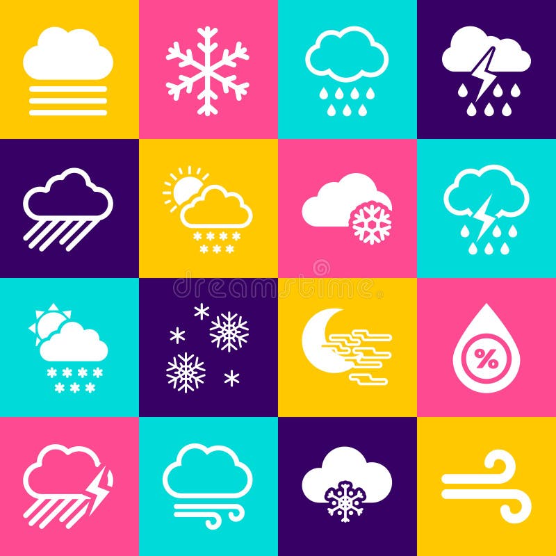 Set Wind, Water Drop Percentage, Cloud with Rain and Lightning, Snow ...