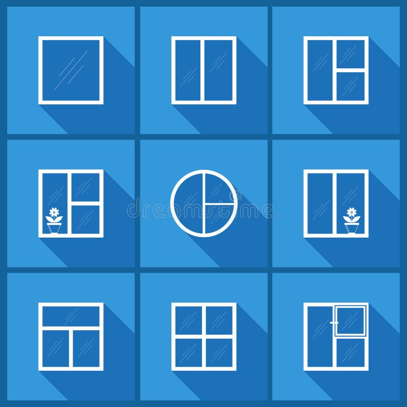 Window Outline Icons Set. Vector Open Windows Symbols Stock Vector ...