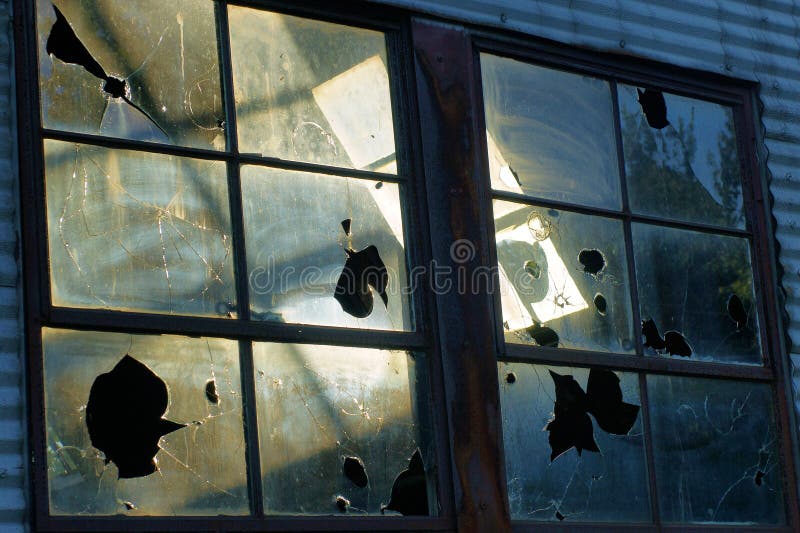 A Set of Windows with Broken Panes of Glass. Stock Image - Image of ...