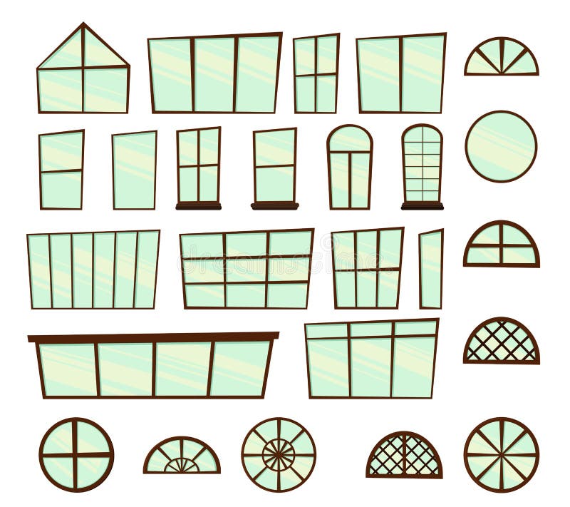 Set of Windows for Design. Cartoon Style. Vector Illustration. Stock ...