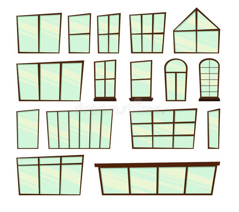 Set of Windows for Design. Cartoon Style. Vector Illustration. Stock ...