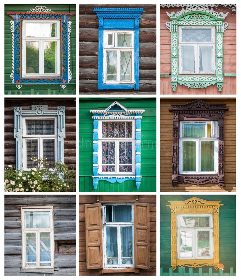Variety Windows from Russian Town Rostov Stock Photo - Image of green ...