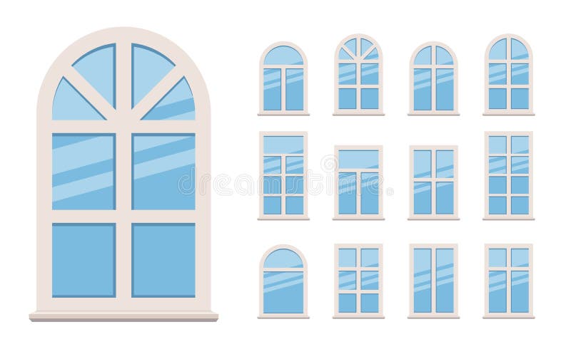 Set Windows in White Frames. Round Windows Icon. Collection Various ...