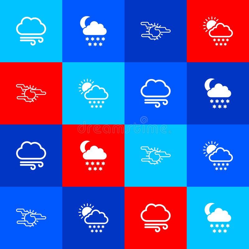 Set Windy Weather, Cloud with Snow and Moon, Fog Sun and Icon. Vector ...