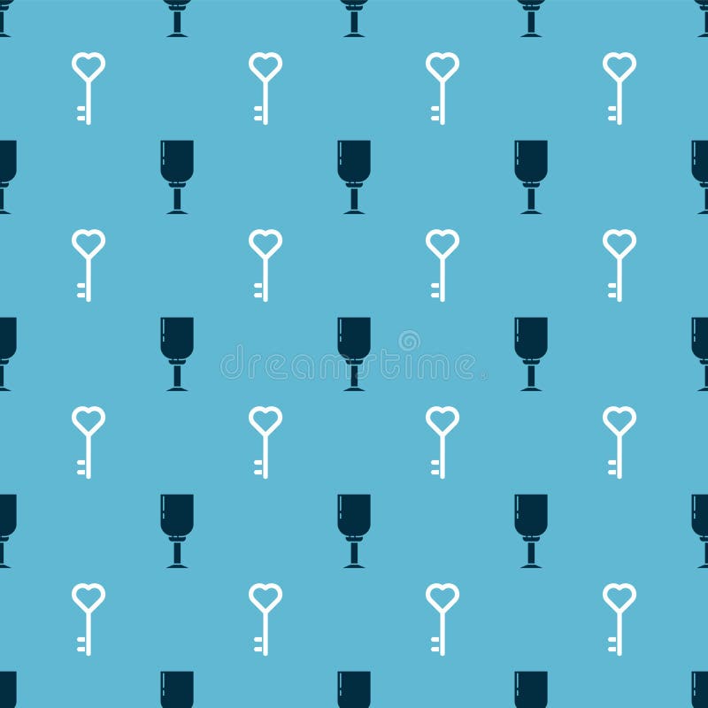 Set Wine Glass and Key in Heart Shape on Seamless Pattern. Vector Stock ...