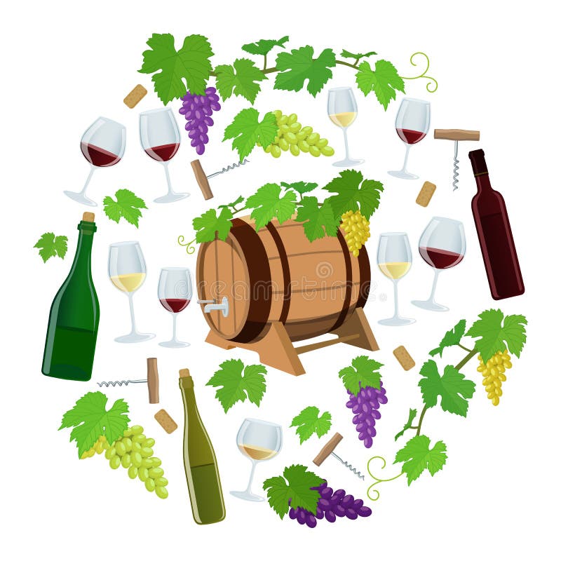 Circle Shape Template with Sketch Wine Icons Stock Vector ...