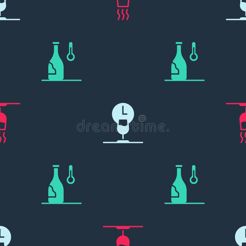 Set Wine Tasting, Degustation, Time and Temperature on Seamless Pattern ...