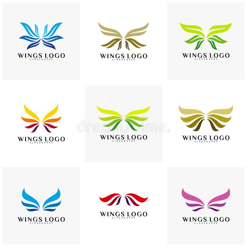 Set of Wing Logo Vector. Color Wing Logo Design Concept Template Vector ...