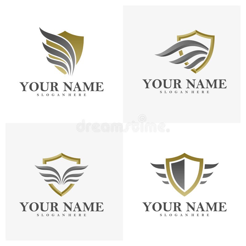 Set of Wing Shield Logo Vector Template, Creative Wings Logo Design ...