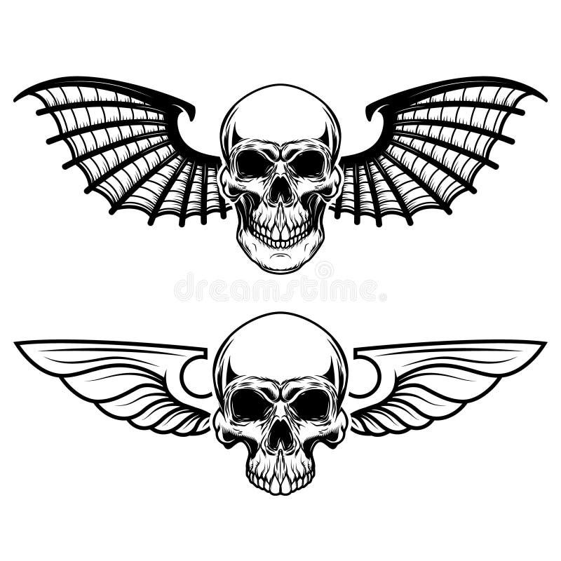 Set of the Winged Craniums. Skull with Bat Wings Stock Vector ...