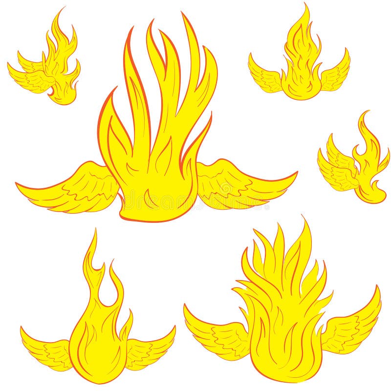 Set with winged fire stock vector. Illustration of flame - 62799972