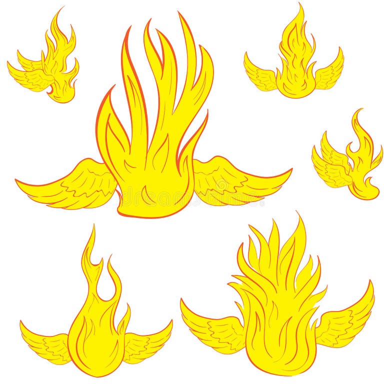 Set with winged fire stock vector. Illustration of flame - 62799972