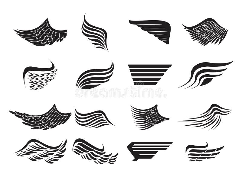 Set of wings emblems stock vector. Illustration of design - 125130449