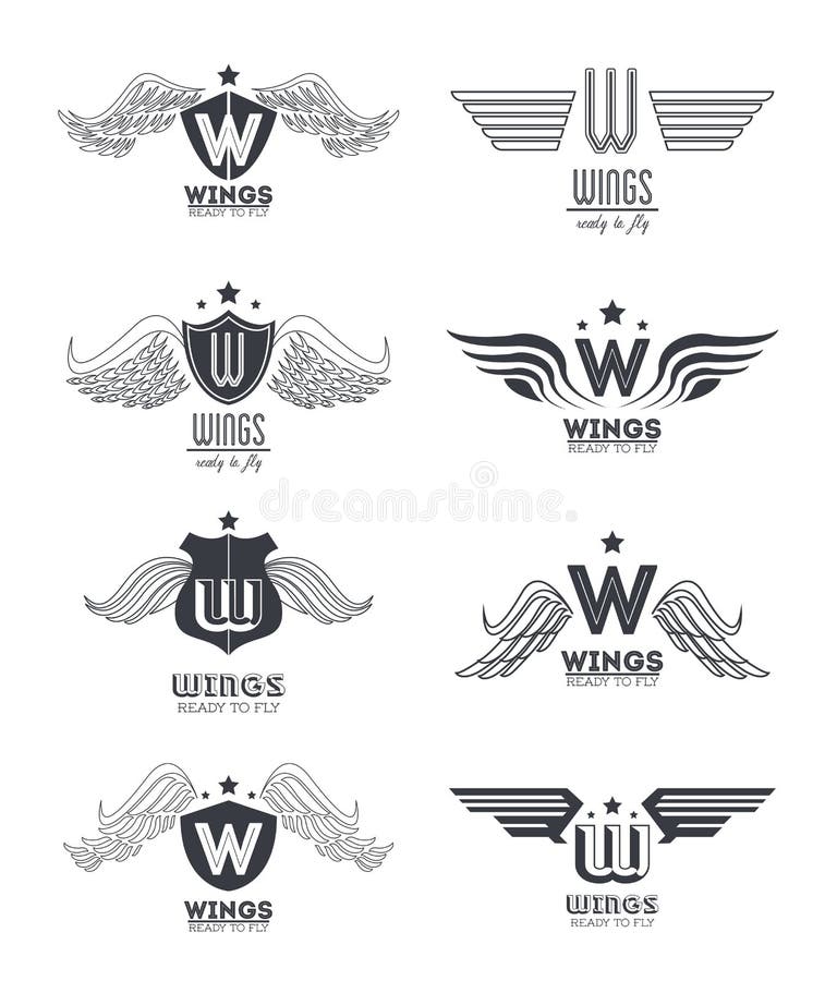 Set of wings emblems stock vector. Illustration of collection - 125130675