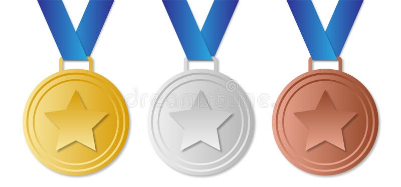 Set of Winner Medals with Blue Ribbon, Vector Image Stock Vector ...