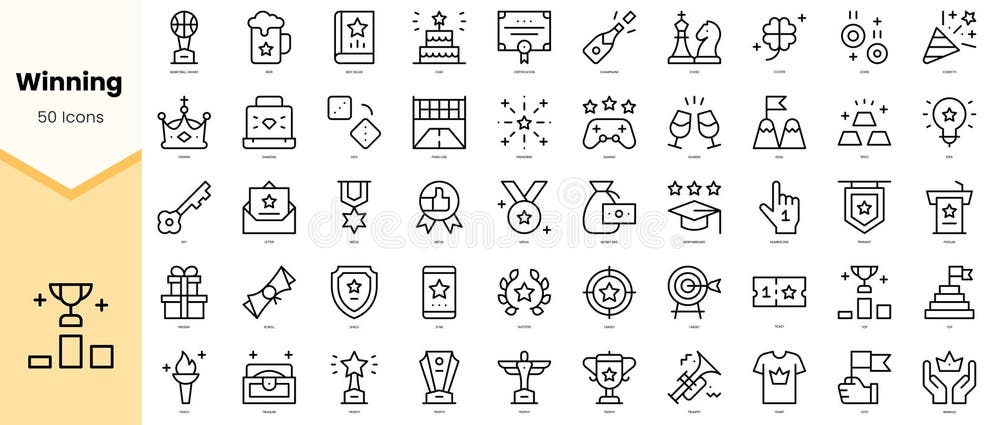 Set of Winning Icons. Simple Line Art Style Icons Pack Stock Vector ...