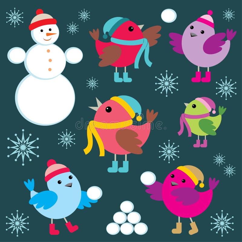 Winter Background with Funny Birds. Stock Vector - Illustration of ...