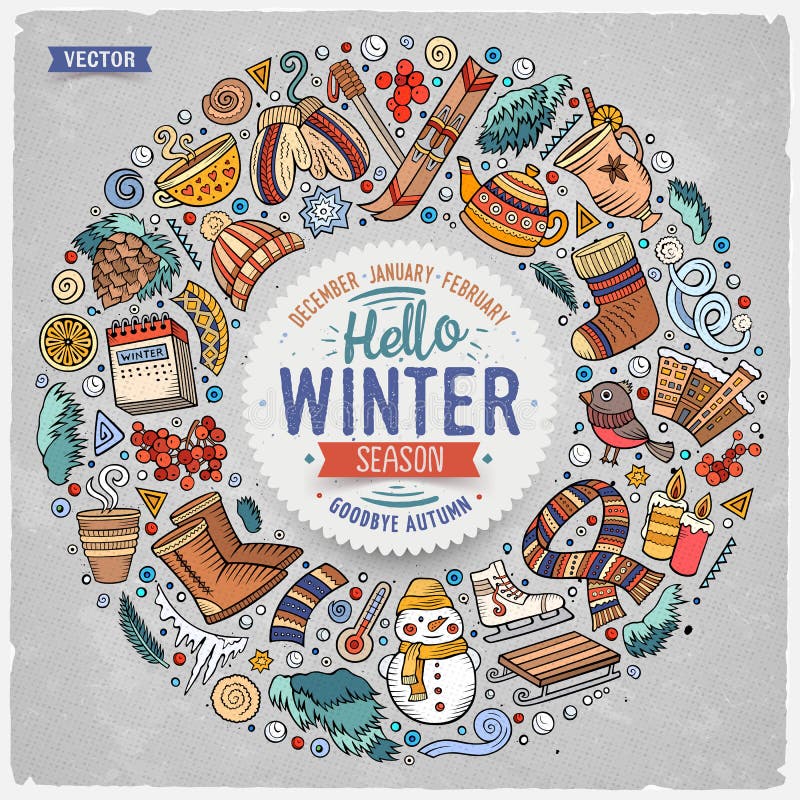 Set of Winter Cartoon Doodle Objects, Symbols and Items Stock Vector ...