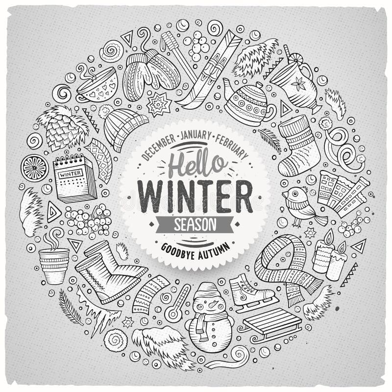 Set of Winter Cartoon Doodle Objects, Symbols and Items Stock Vector ...