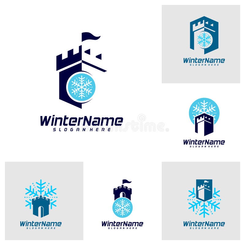 Set of Winter Castle Logo Template, Castle Winter Logo Design Vector ...