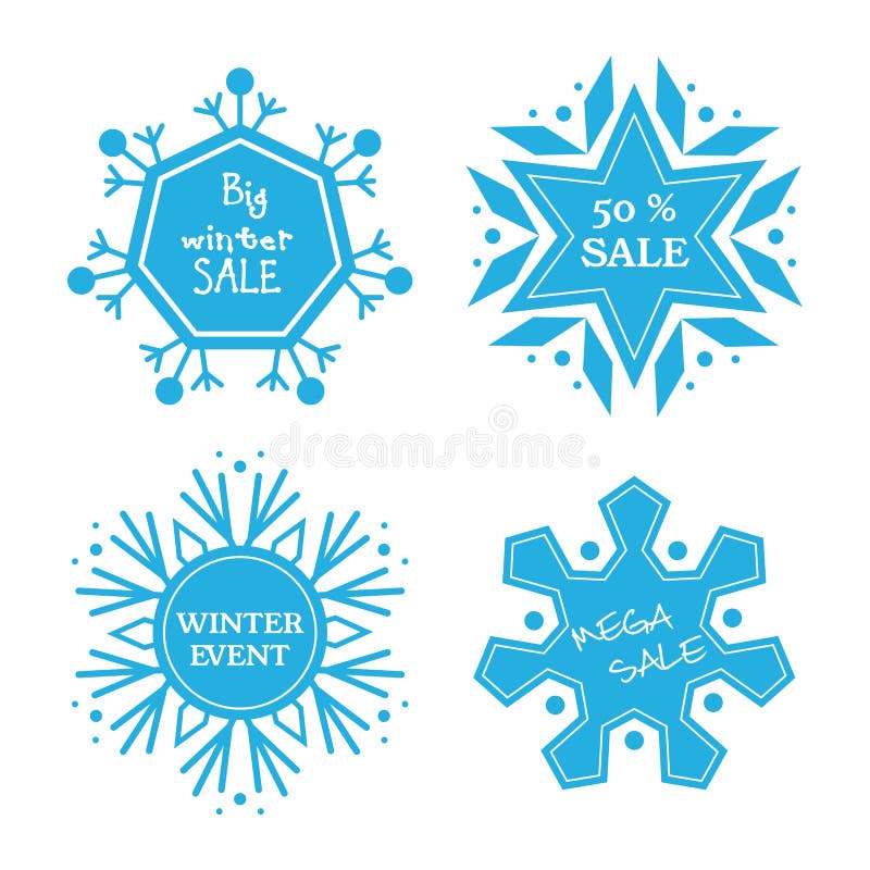 Set of Winter Emblems in the Form of Snowflakes Stock Vector ...