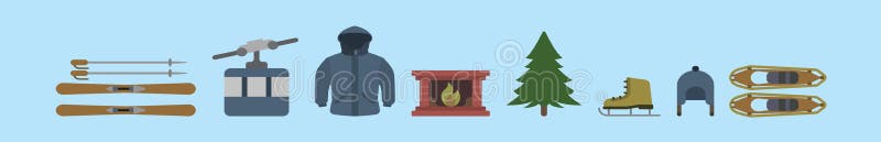 Set of Winter Essential Cartoon Icon Design Template with Various ...