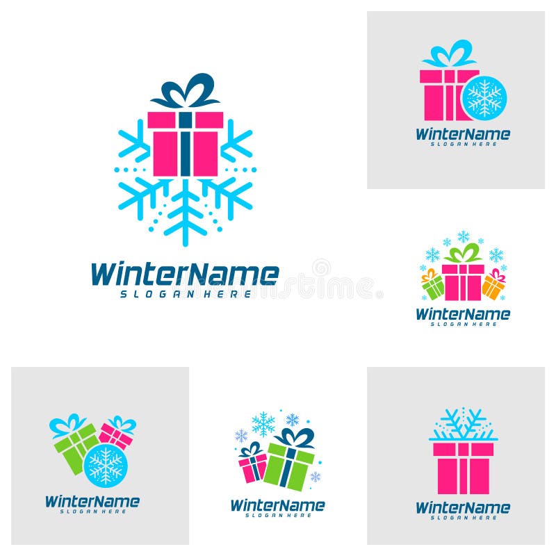 Set of Winter Gift Logo Template, Gift Winter Logo Design Vector Stock ...