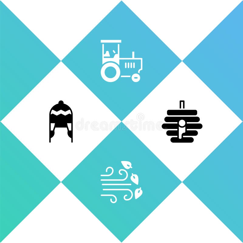 Set Winter Hat, Windy Weather, Tractor and Hive for Bees Icon. Vector ...