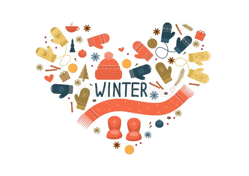 Set of Winter Items and Elements Stock Vector - Illustration of ...