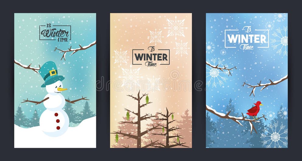 Set of Winter Time Poster Scenes Stock Vector - Illustration of ...