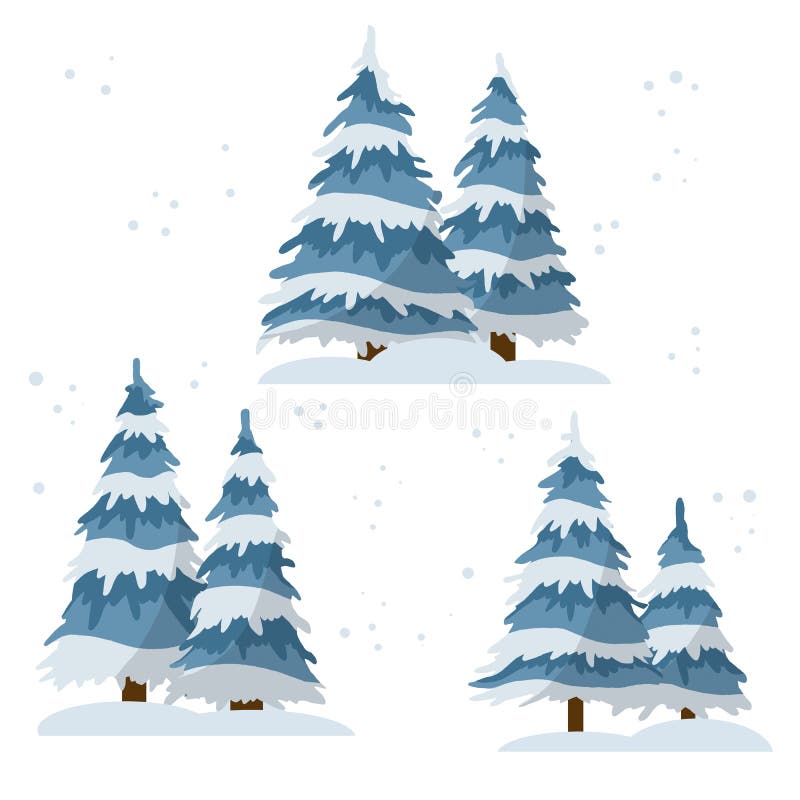 Set of Winter Tree. Cartoon Flat Illustration. Snow on Branches ...